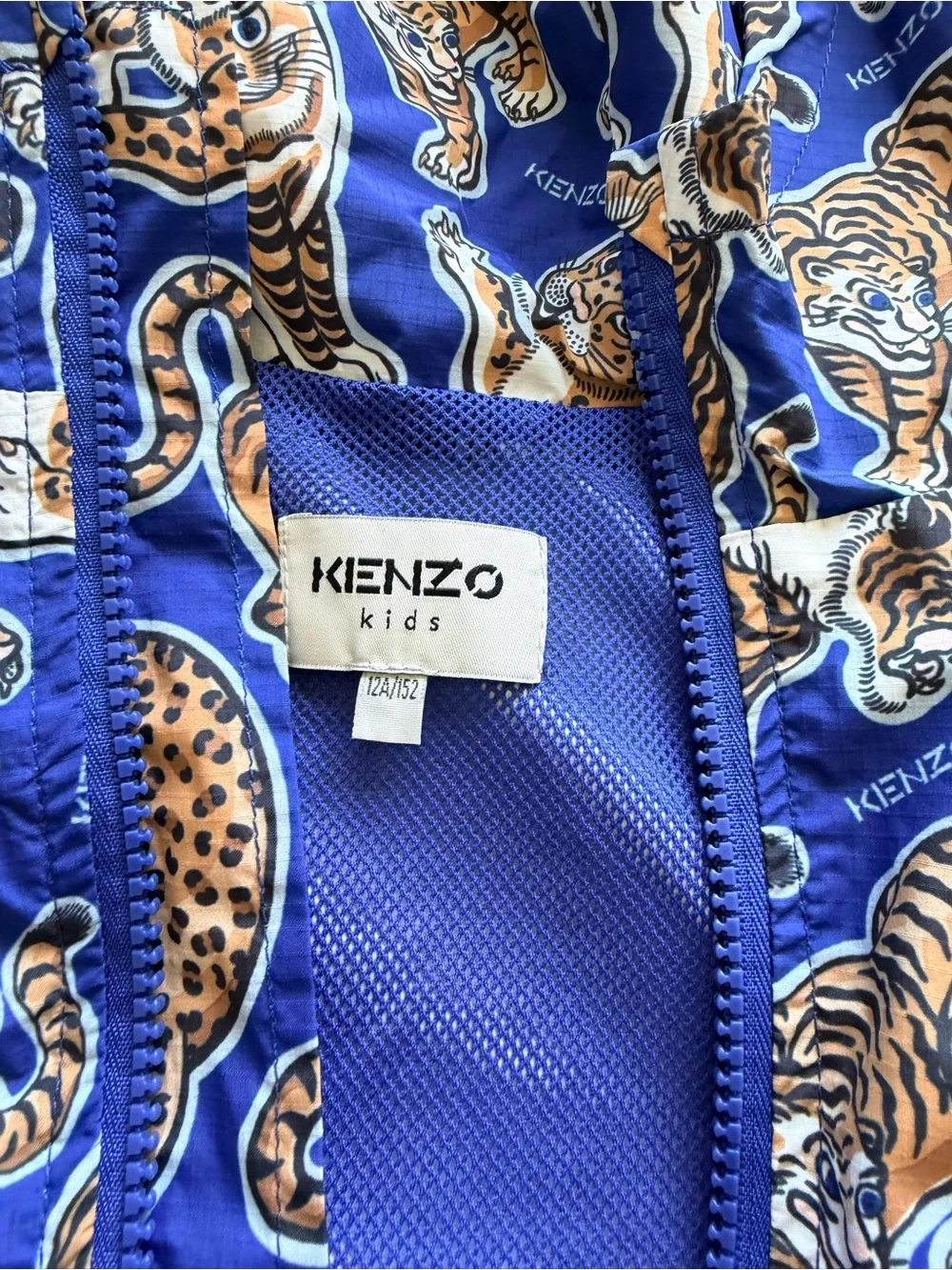 Kenzo | Jackets & Coats | Kenzo Kids Blue Tan Tigerprint Hooded ...